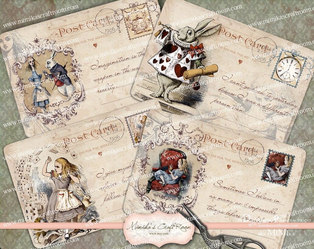Alice in Wonderland Postcards 4x6 Inches Instant Download Printable ...