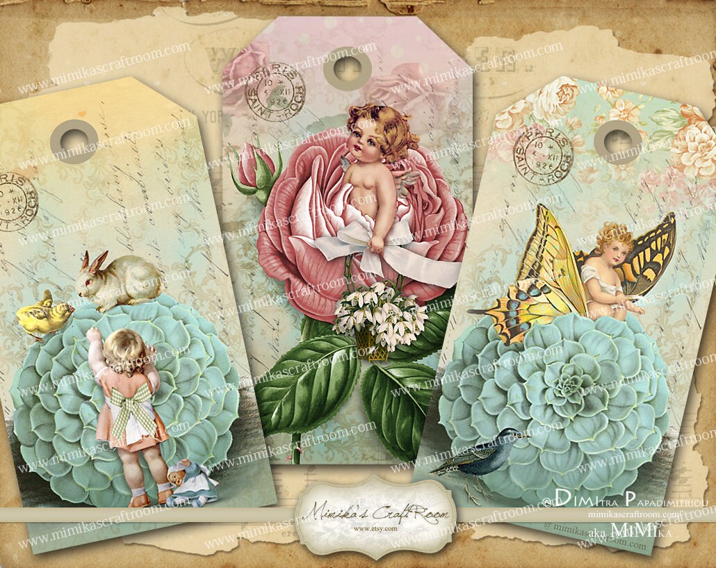 SPRING ROMANCE Printable Easter Gift Tags Digital Collage Sheet ...