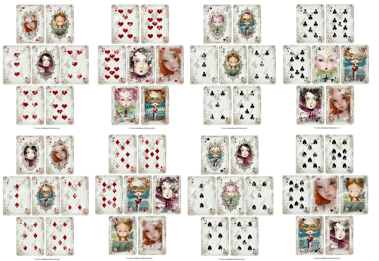 Charming Ladies Playing Cards, Full Deck, Printable Digital Collage ...