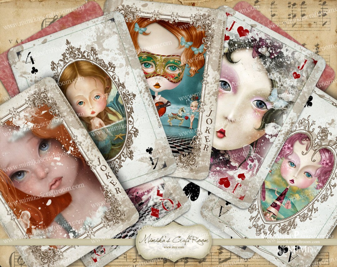 Charming Ladies Playing Cards, Full Deck, Printable Digital Collage ...