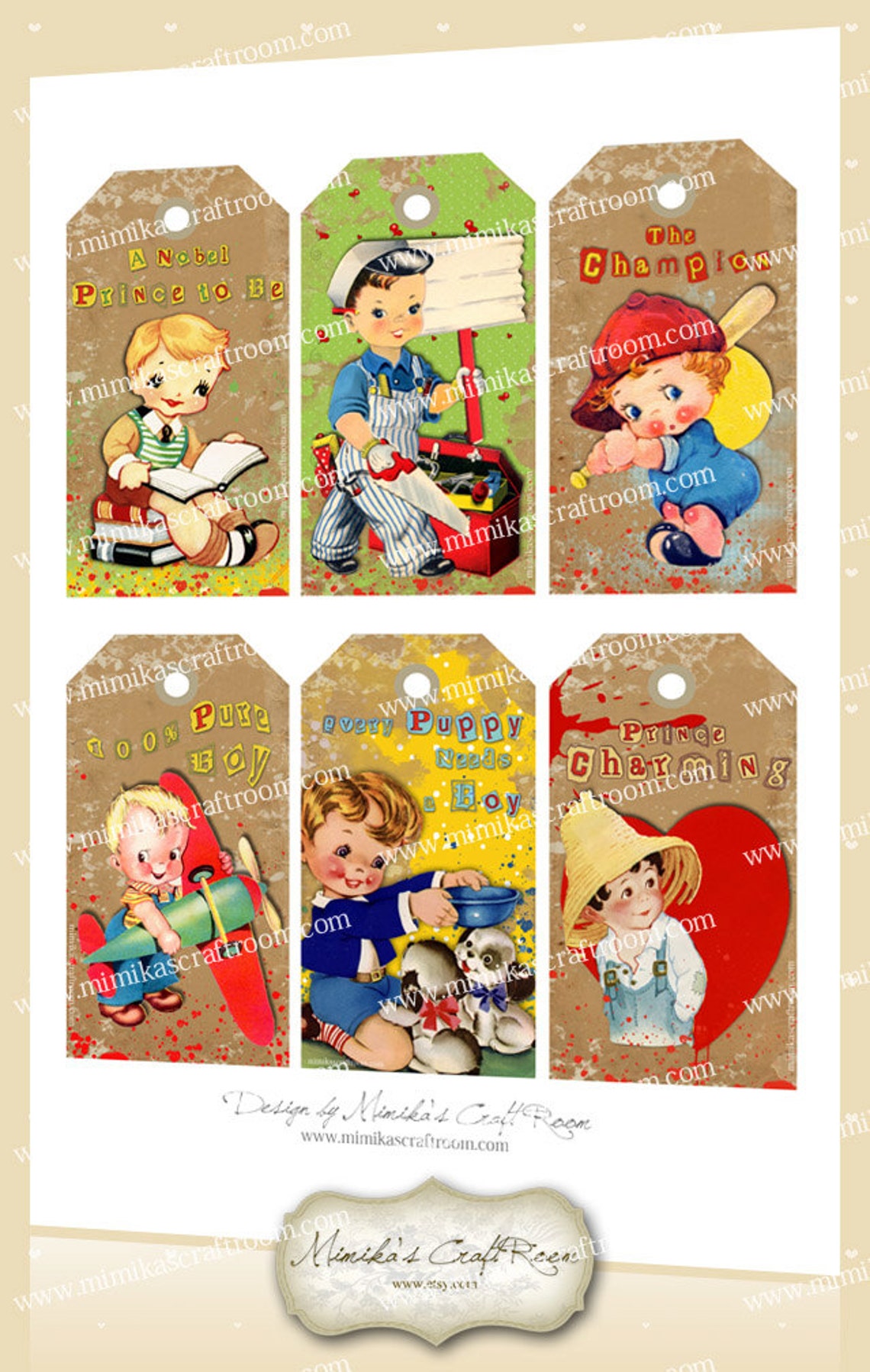 Digital Printable Gift Tags on Digital Collage Sheet, Printable ...