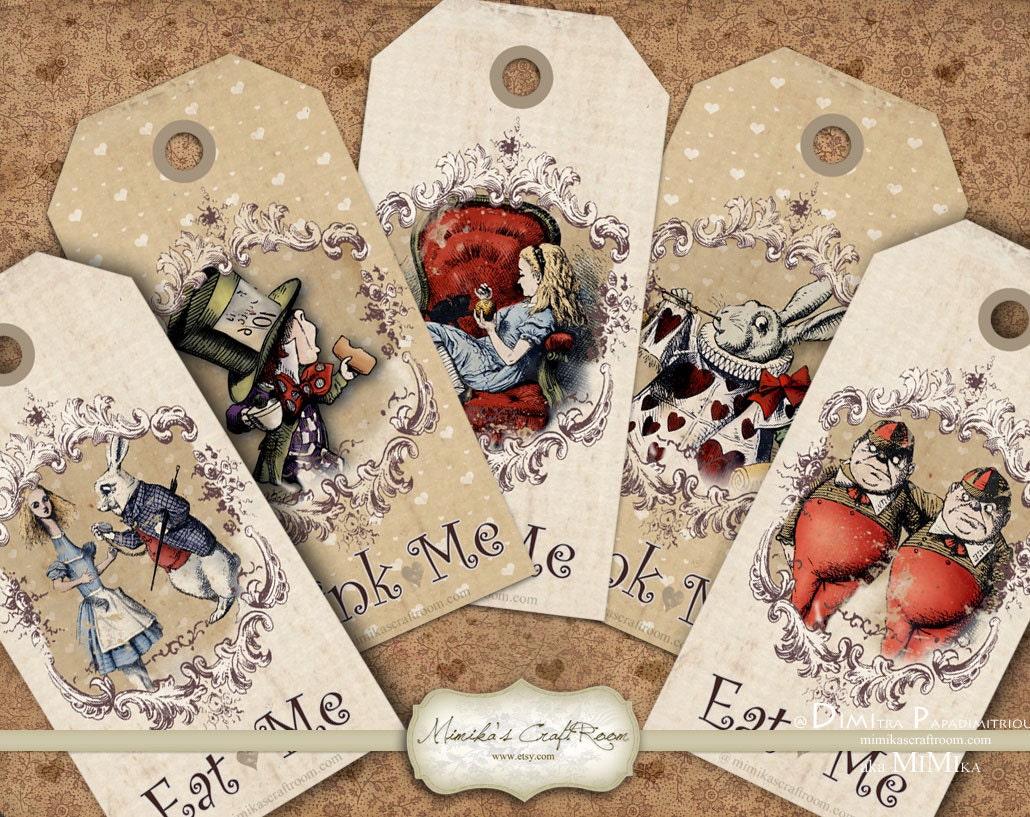 Instant ALICE DIGITAL Tags, Wonderland Gift Tags, Printable Digital ...