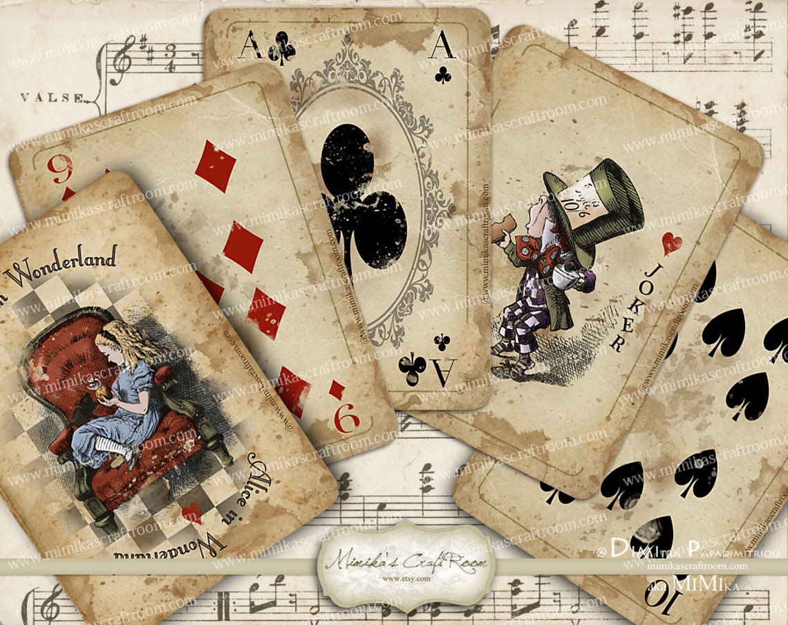 Alice in Wonderland Playing Cards Printable Digital Collage - Etsy Israel