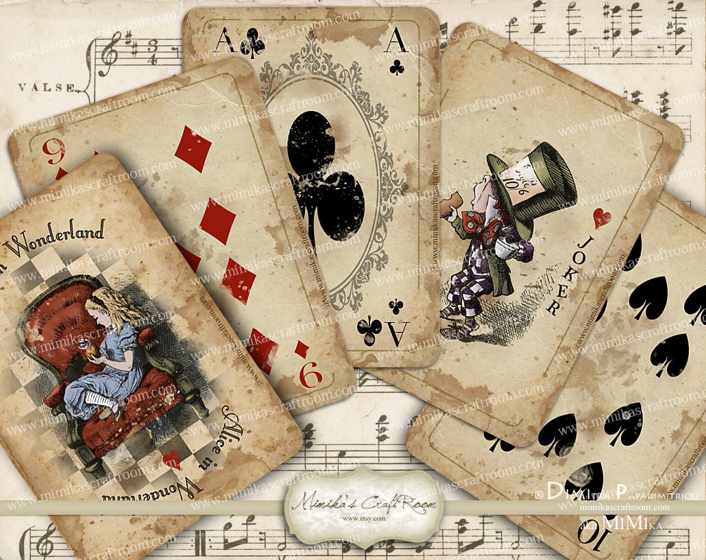 Alice in Wonderland Playing Cards Printable Digital Collage Sheet - Etsy UK