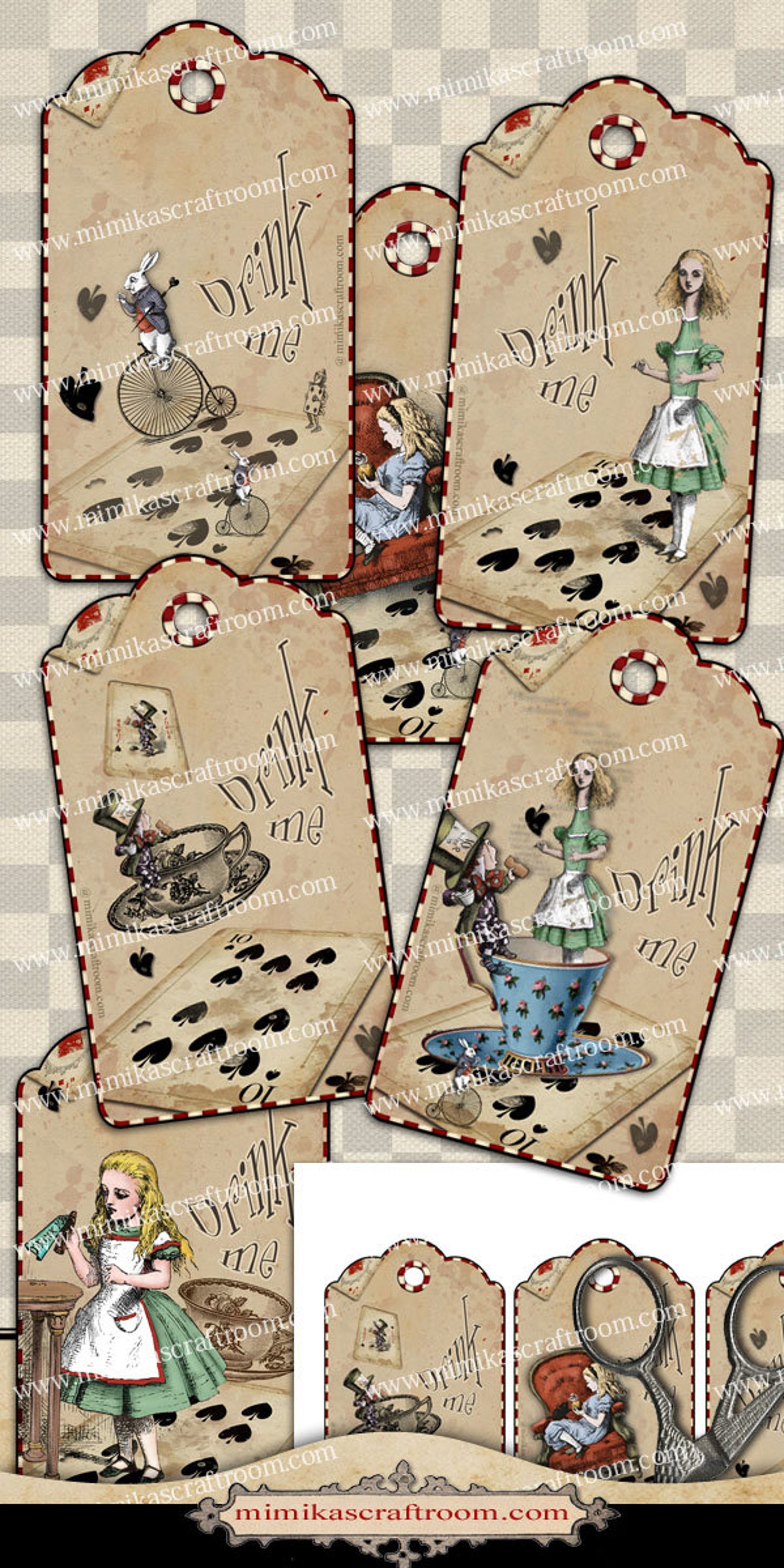 Instant ALICE DIGITAL Tags, Wonderland Gift Tags, Printable Digital ...