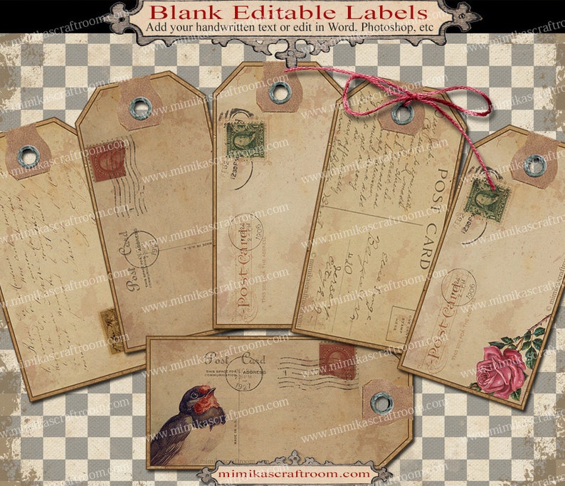 Vintage POSTCARDS Blank Tags Editable Labels Digital Gift Tags ...