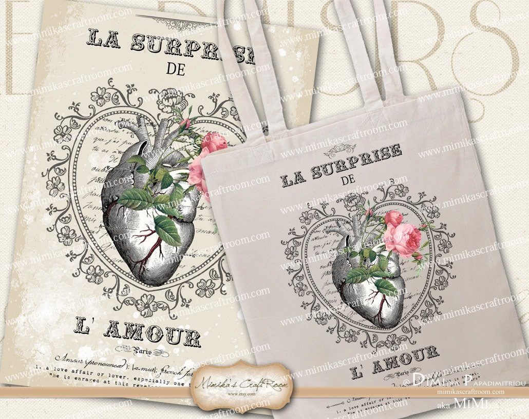 HEART, Digital Transfer Vintage Image Iron on Digital Collage Sheet ...