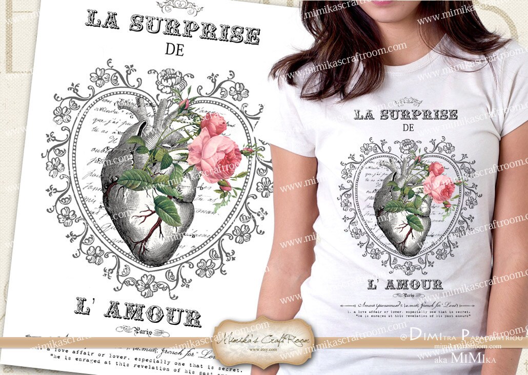 HEART, Digital Transfer Vintage Image Iron on Digital Collage Sheet ...