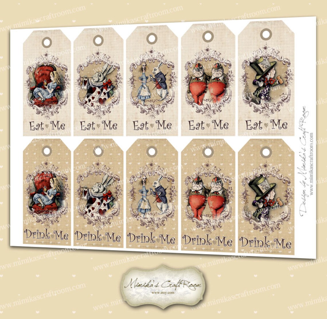 Instant ALICE DIGITAL Tags, Wonderland Gift Tags, Printable Digital ...