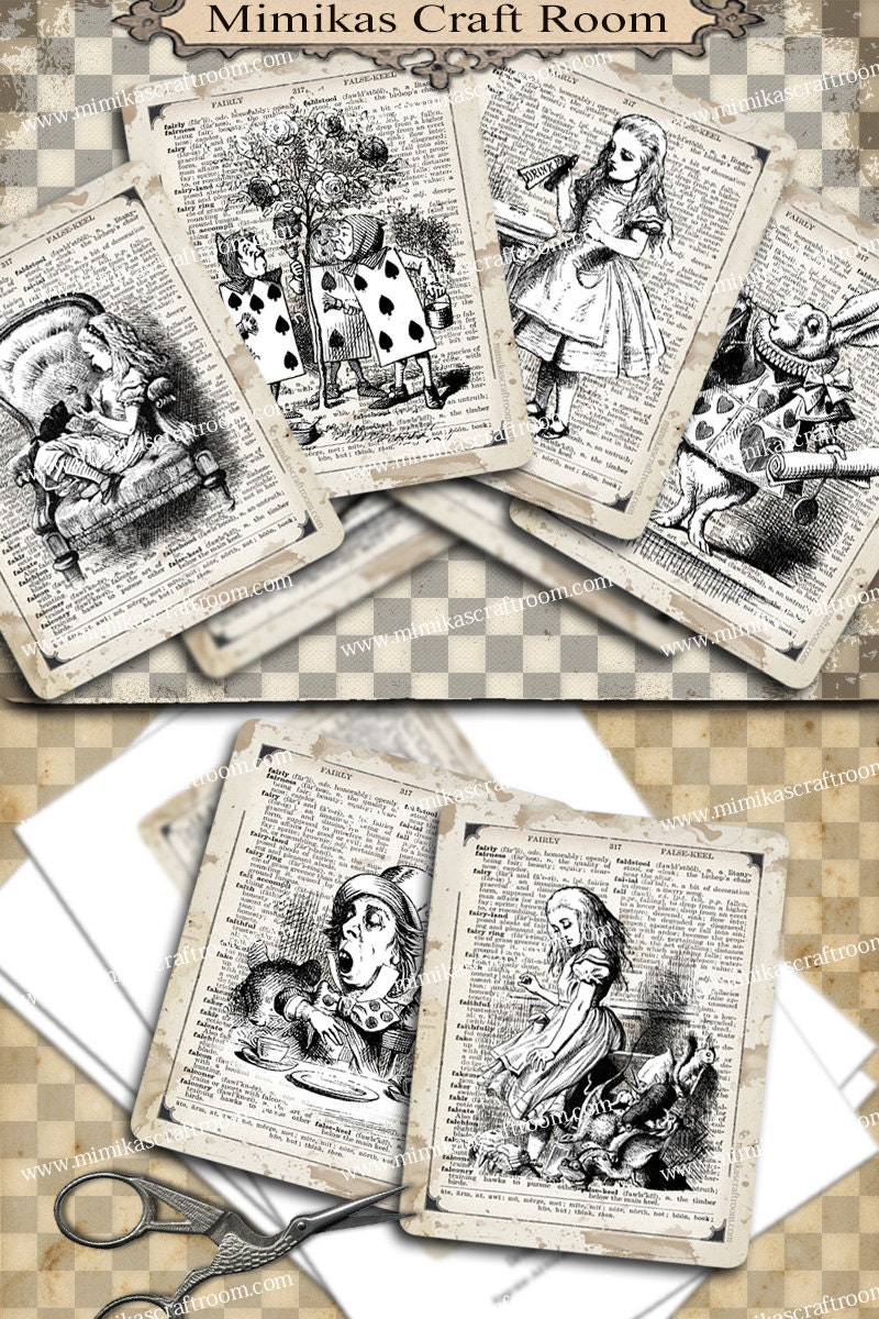 Alice Printable Paper Alice in Wonderland Digital Cards 4x5 Inches ...