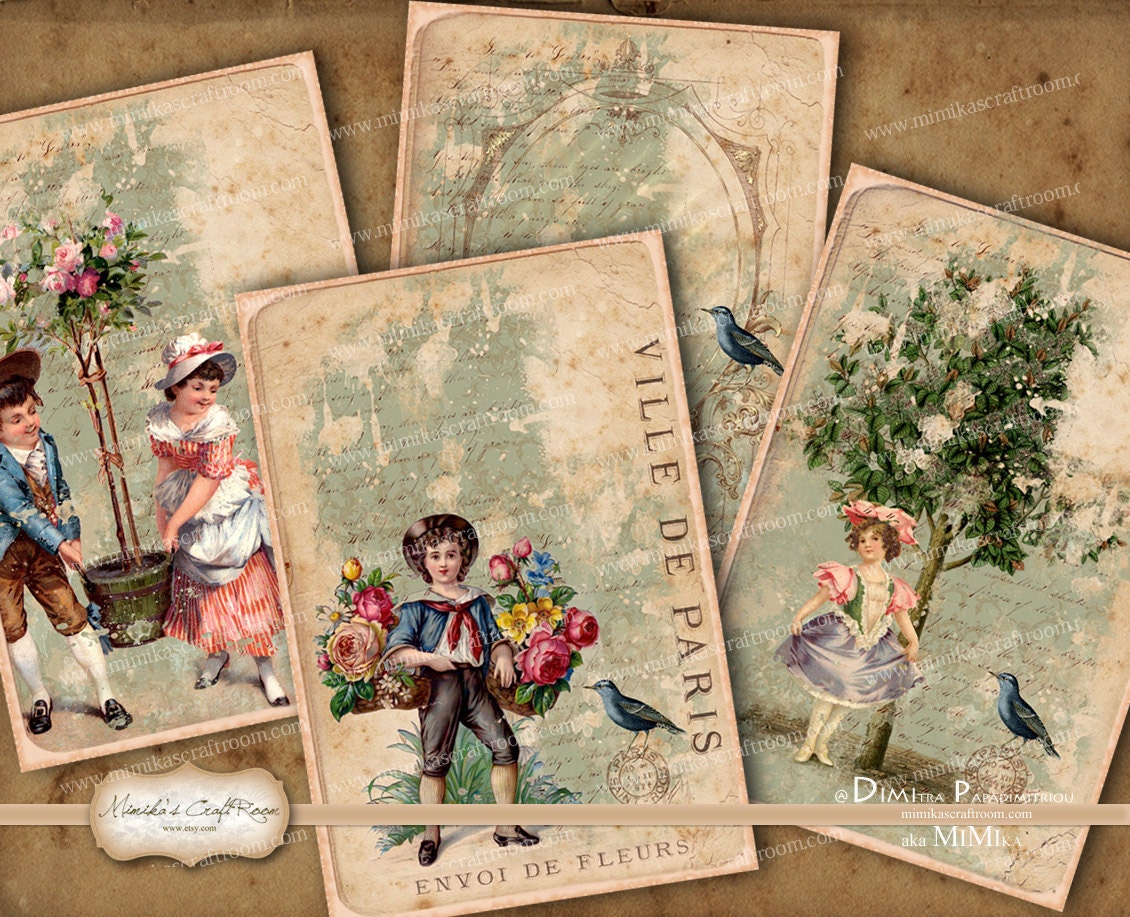 FLORAL Victorian Paper Digital Collage Sheet Background 4x6 Inches Kids ...
