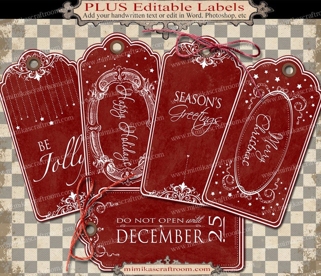 Holiday Christmas Gift Tags, Printable Tags Digital Collage Sheet ...