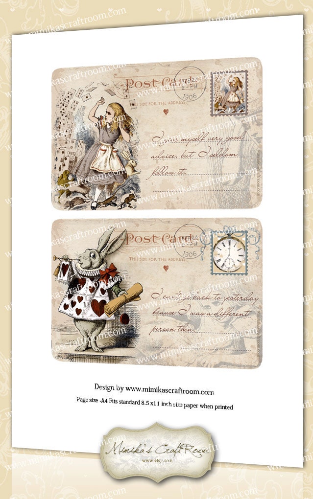Alice in Wonderland Postcards 4x6 Inches Instant Download Printable ...
