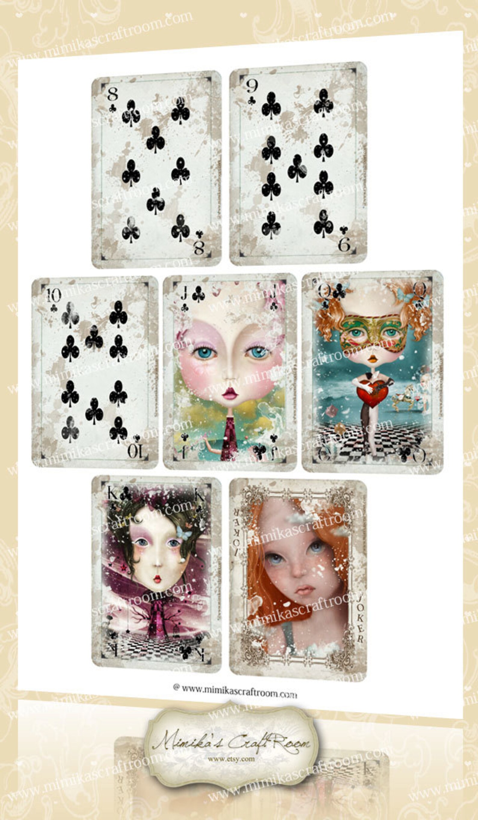 Charming Ladies Playing Cards, Full Deck, Printable Digital Collage ...