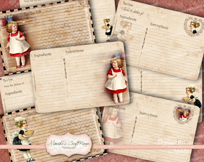 Printable Recipe Cards Instant Download Digital Collage Sheet - KITCHEN ...