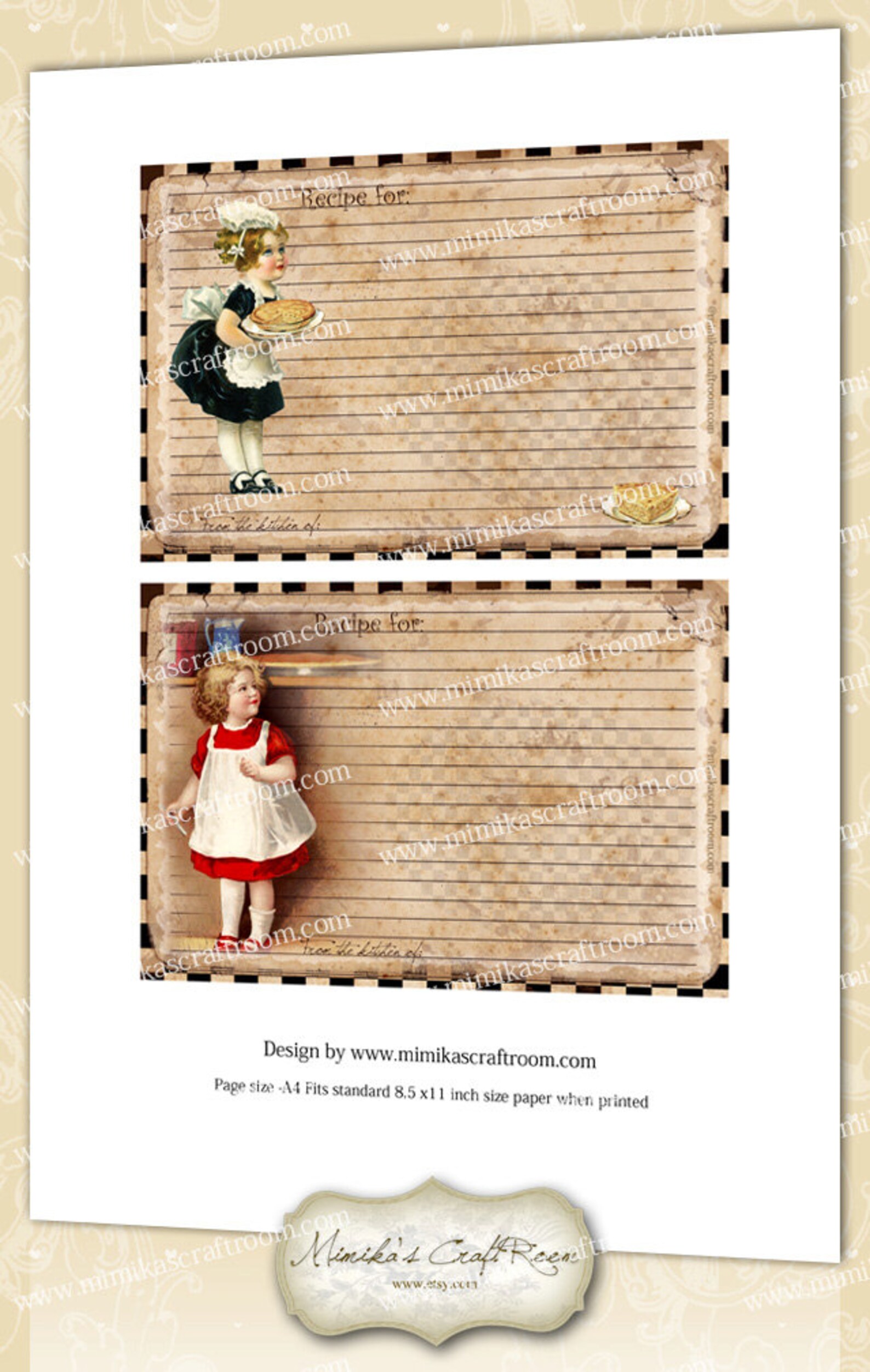 Printable Recipe Cards Instant Download Digital Collage Sheet KITCHEN ...