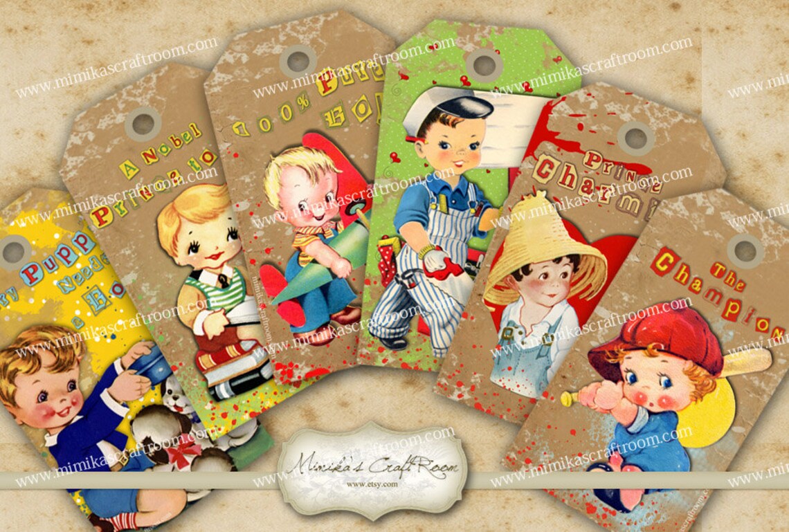 Digital Printable Gift Tags on Digital Collage Sheet, Printable ...