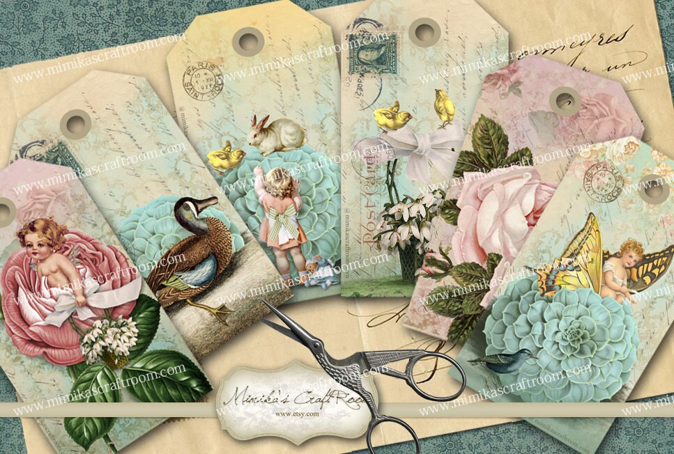 SPRING ROMANCE Printable Easter Gift Tags - Digital Collage Sheet ...