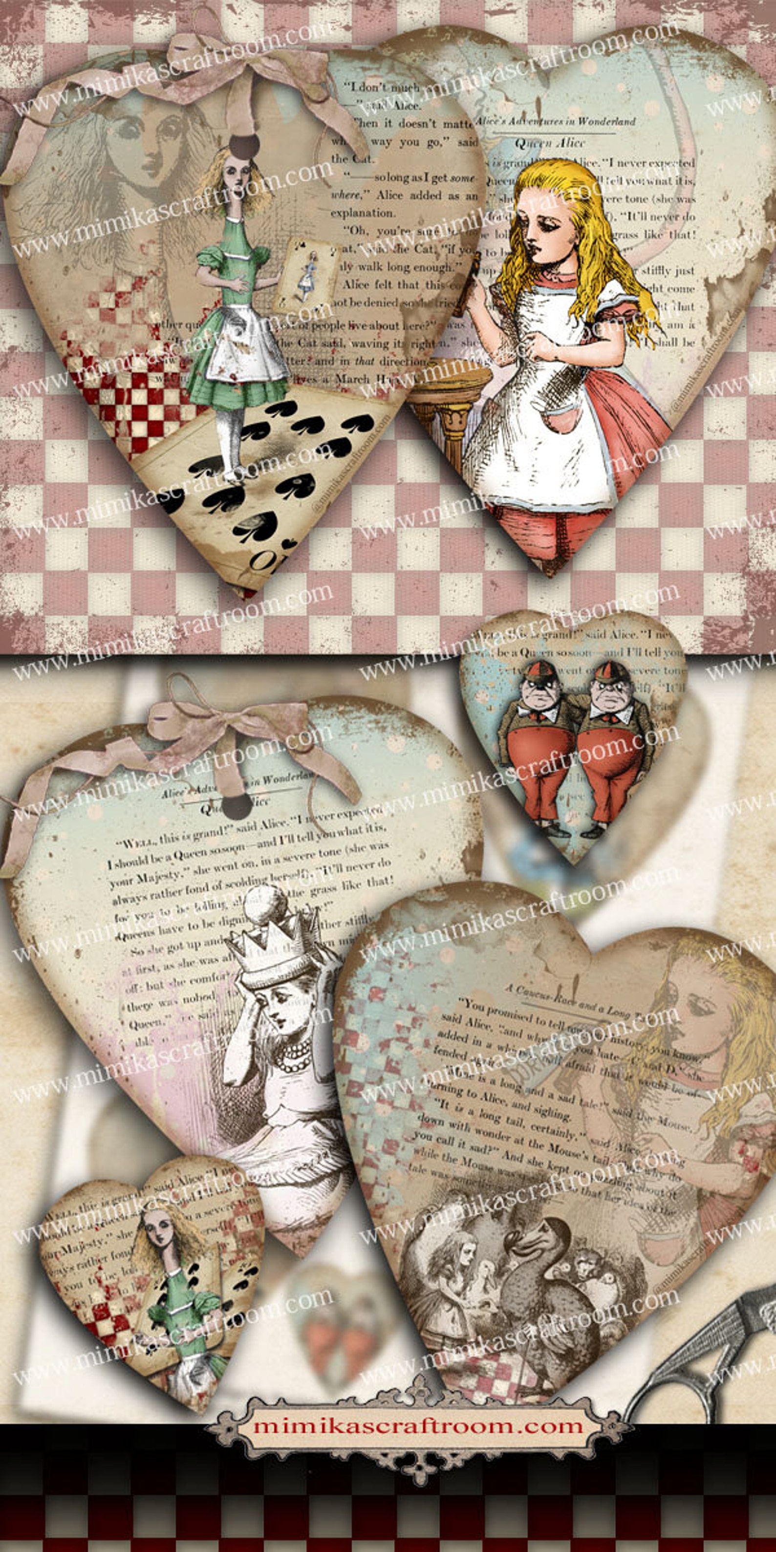 Heart GIFT TAGS Alice in Wonderland Digital Collage Sheet Printable ...