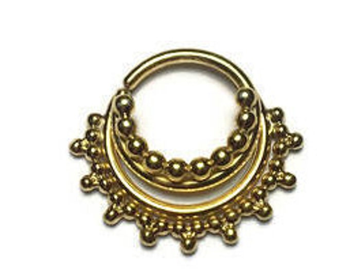 Gold Triple Stacked Beaded Septum Ring With Gap - Piercing - Hoop ...