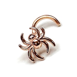 14K Rose Spider Nose Stud ~ Solid Pink Gold Arachnid Nose Screw ...