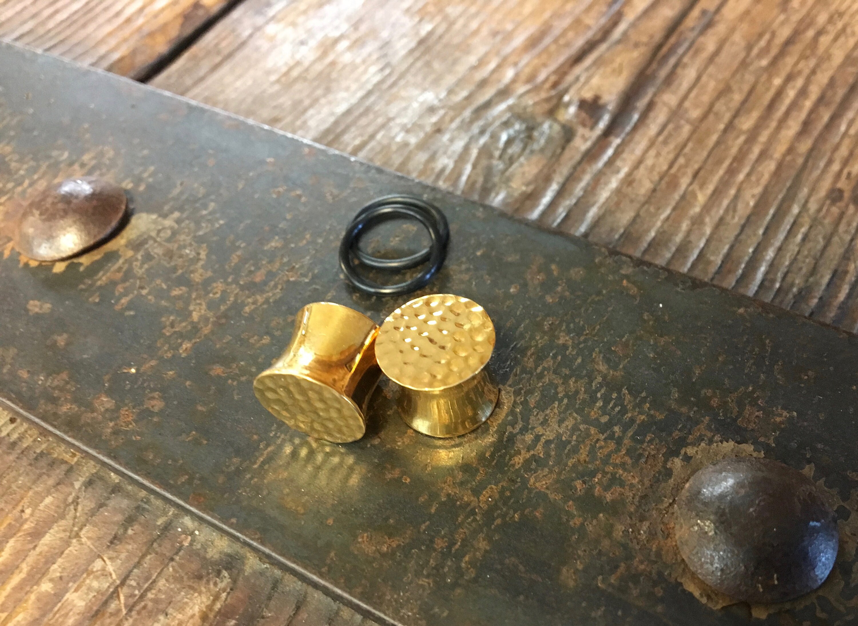 Textured Capped Gold Plugs Hammer Lightweight Hollow | Etsy