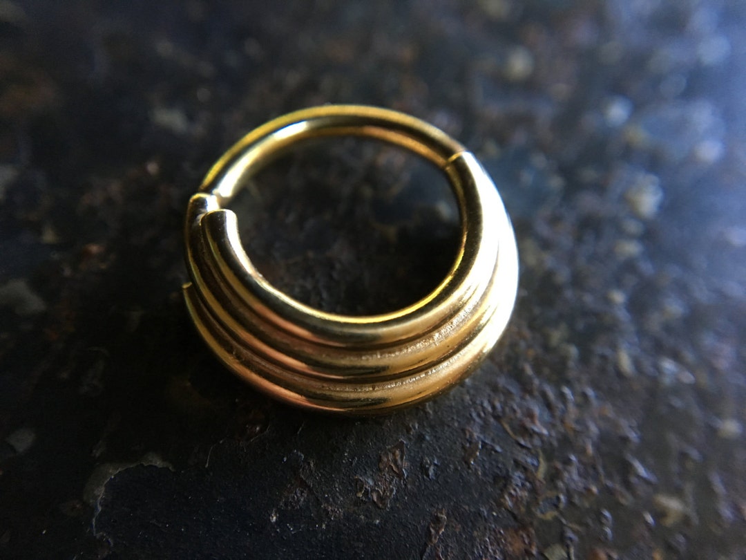 Yellow Gold Triple Stacked Septum Ring ~ 3 in 1 Nose Hoop ~ Piercing ...