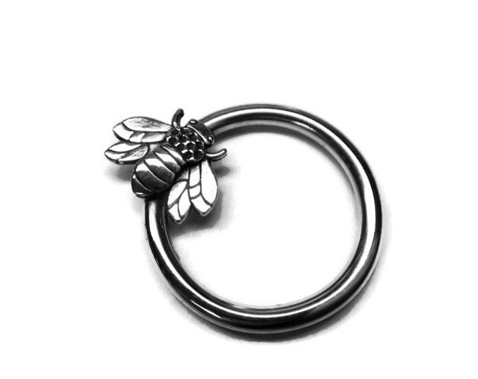 14K White Gold Honey Bee Daith Ring ~ Nickel-free ~ Bee Body Jewelry ...