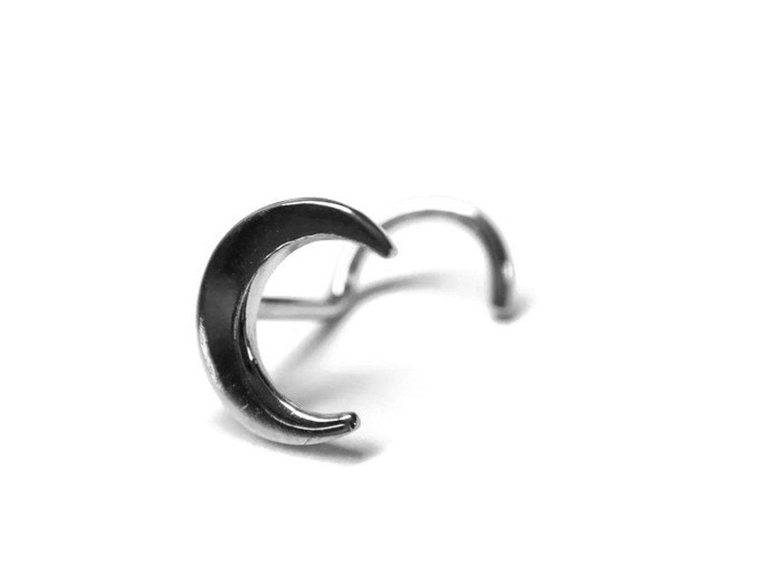 Crescent Moon Nose Stud Celestial Nostril Piercing Moon - Etsy