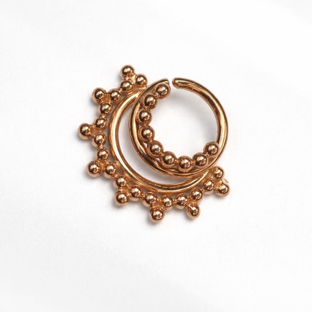 Rose Gold Triple Stacked Beaded Septum Ring With Gap - Piercing - Hoop ...