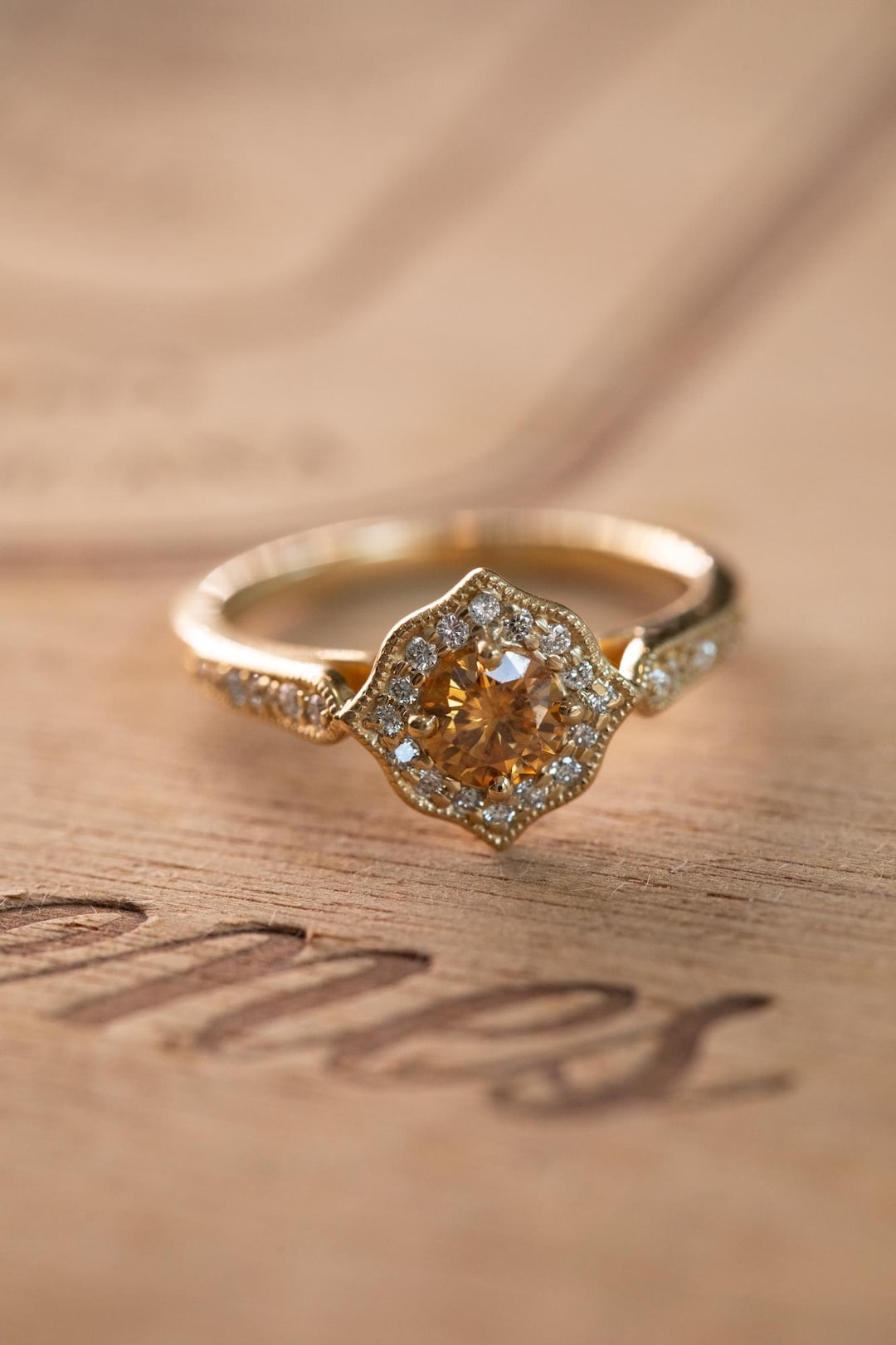 Honey Brown Whiskey Diamond in Yellow Gold & Moissanite Engagement or ...