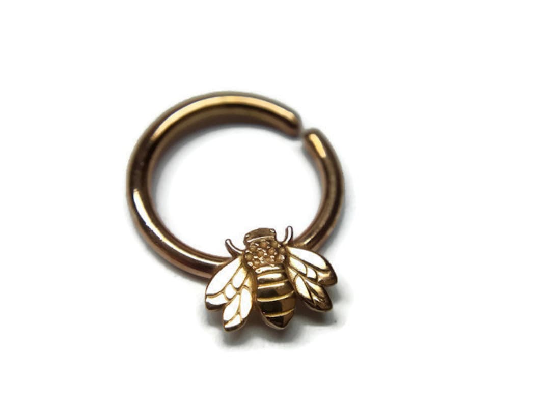 Rose Gold Honey Bee Septum Ring ~ Solid 14 Karat Pink Gold ~ Bee Body ...
