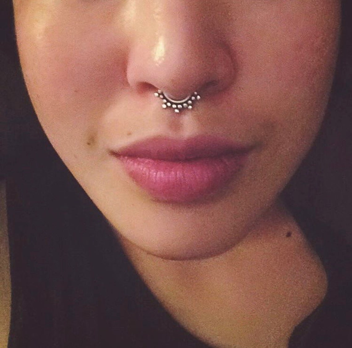 Oxidized Beaded Septum Ring ~ Tribal Body Jewelry ~ Sterling Silver ...