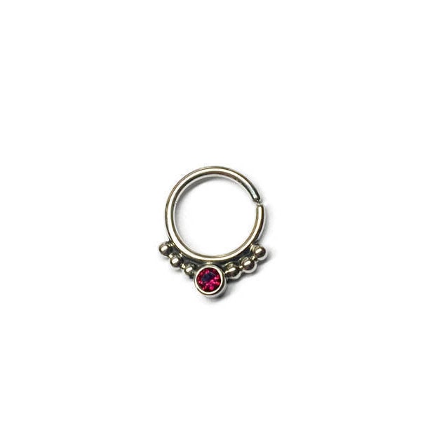 Ruby Septum Ring ~ Sterling Silver Nose Hoop ~ 3mm Dark Red Gem ~ Nose ...