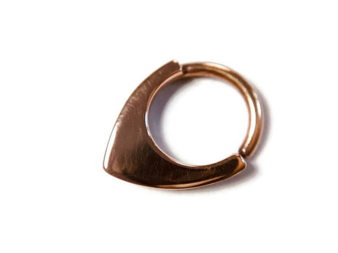 Solid 14 Karat Rose Gold Shield Septum Ring ~ Fin Style Nose Ring ...
