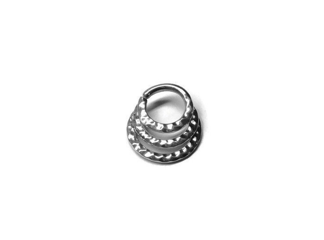 Triple Hammered Septum Ring ~ Three Layer Textured Nose Ring ~ 3 in 1 ...