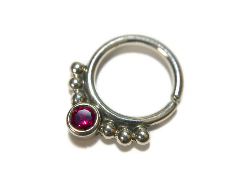 Ruby Septum Ring ~ Sterling Silver Nose Hoop ~ 3mm Dark Red Gem ~ Nose ...