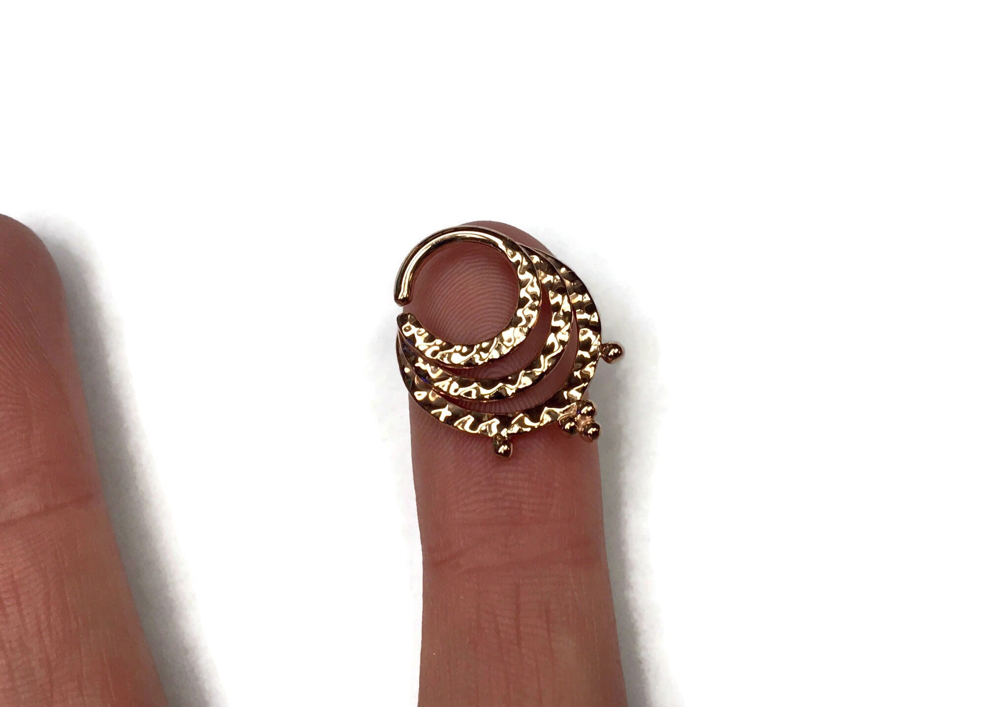 Rose Gold Beaded Triple Hammered Septum Ring ~ Textured Layered Tribal ...