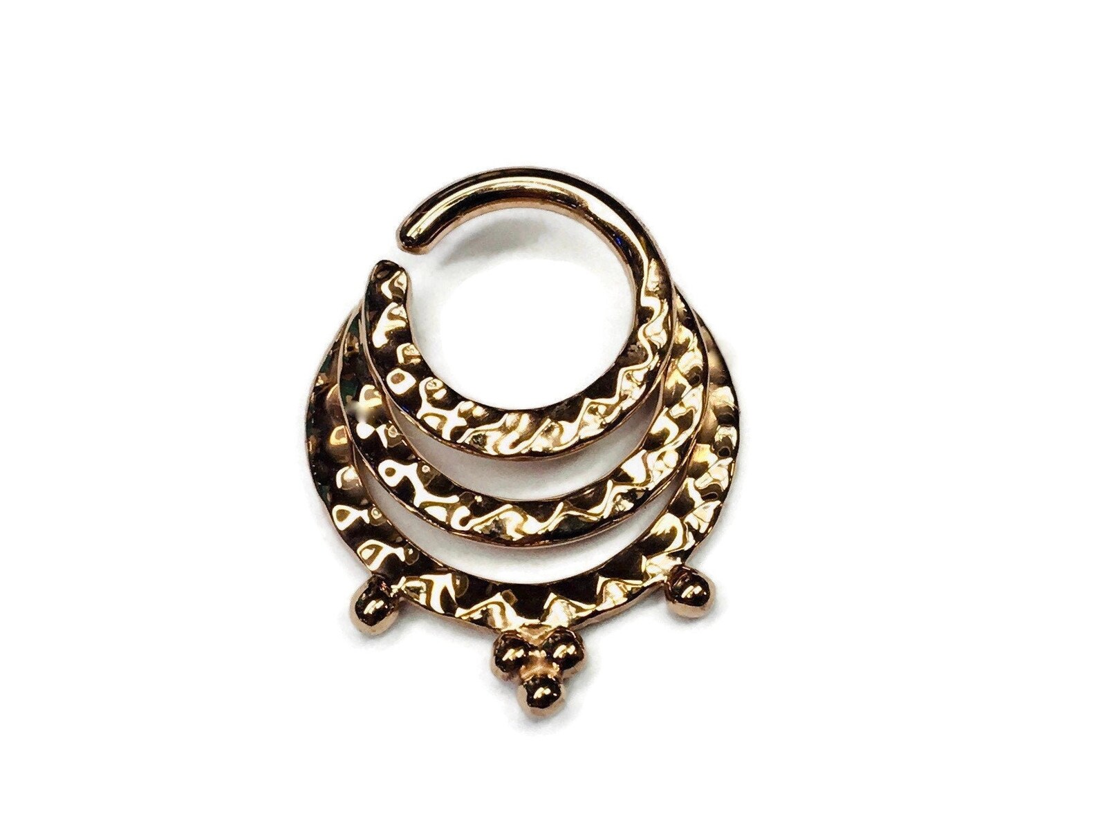 Yellow Gold Beaded Triple Hammered Septum Ring ~ Textured Layered ...