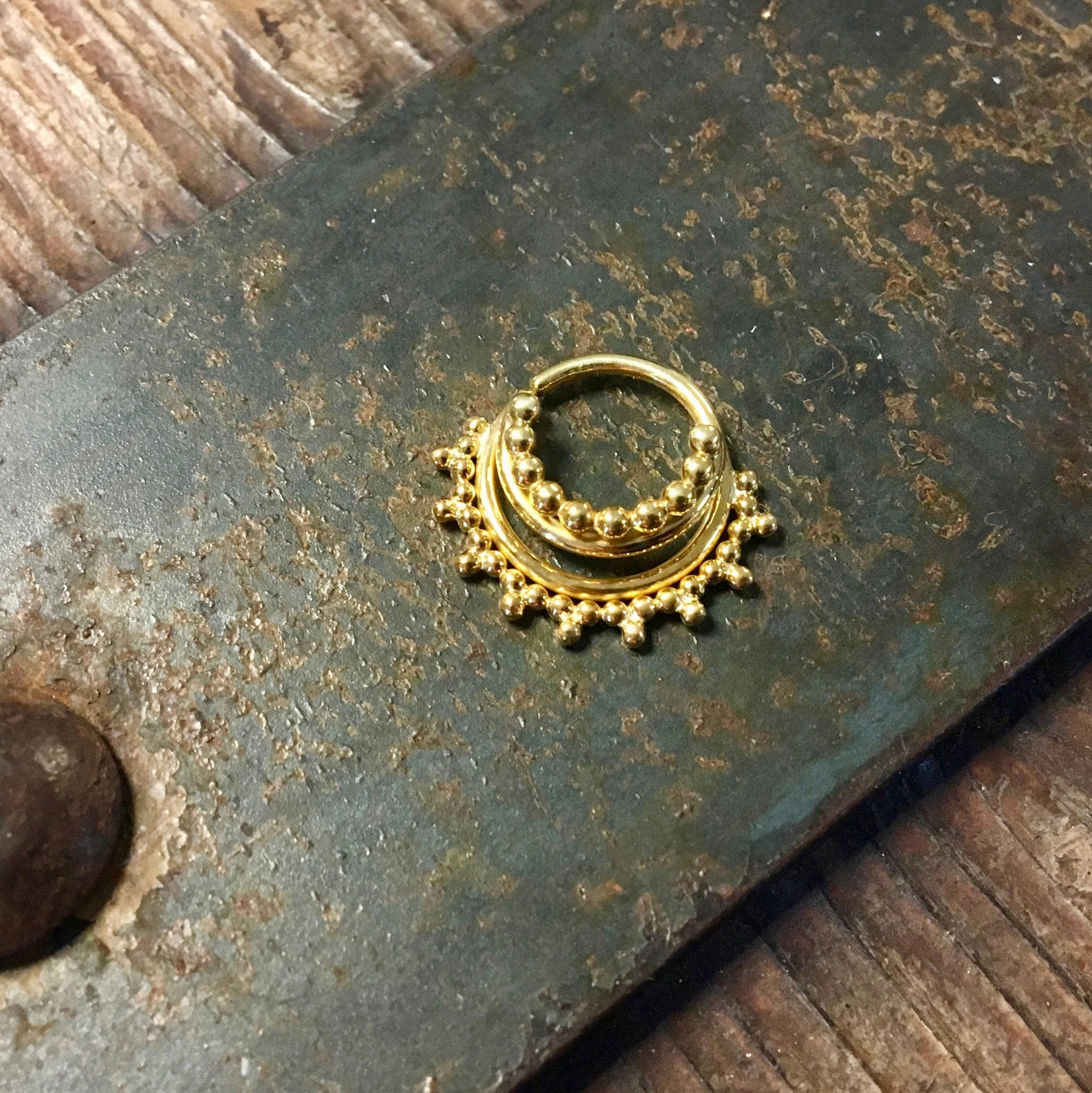 Gold Triple Stacked Beaded Septum Ring With Gap Piercing | Etsy