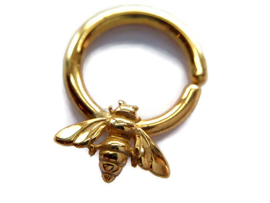 Solid 14 Karat Yellow Gold Bee Septum Ring ~ Honey Bee Nose Hoop ...