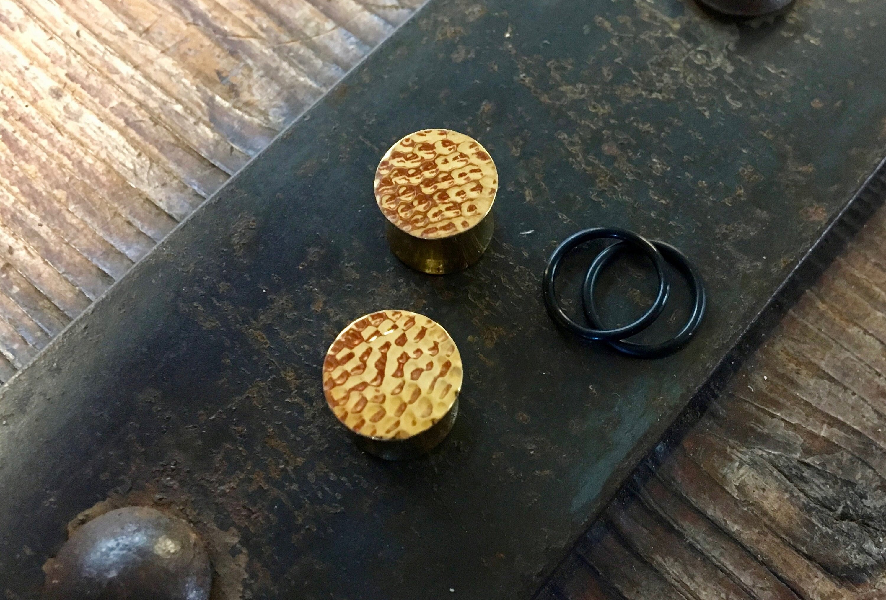 Textured Capped Gold Plugs Hammer Lightweight Hollow | Etsy