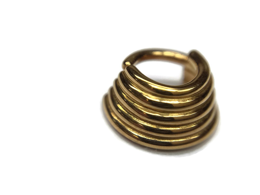 5 Stacked Tapered Septum Ring ~ Five Stack Layered Ring ~ Yellow Gold ...