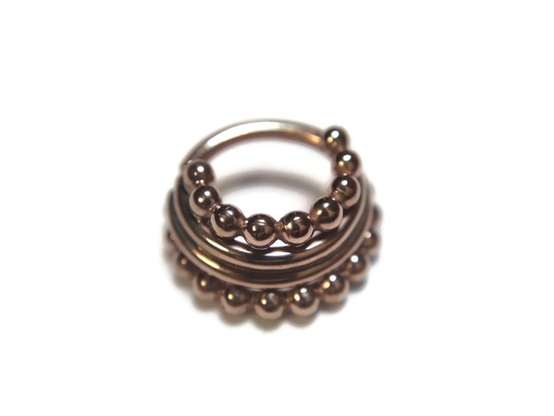 Rose Gold Beaded Stacked Septum Ring ~ Quad Stacked Rose Gold Dipped ...