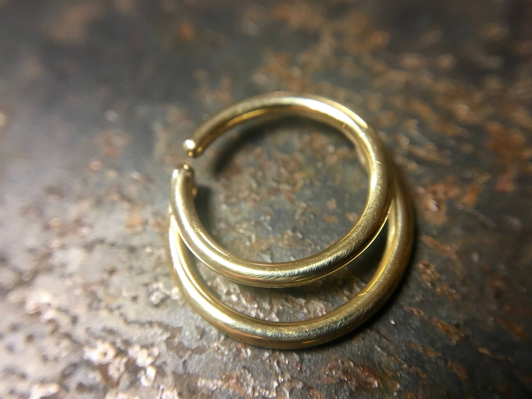 Gold Double Hoop Septum Ring ~ 2 Ring 1 Piercing ~ Yellow Gold Dipped ...