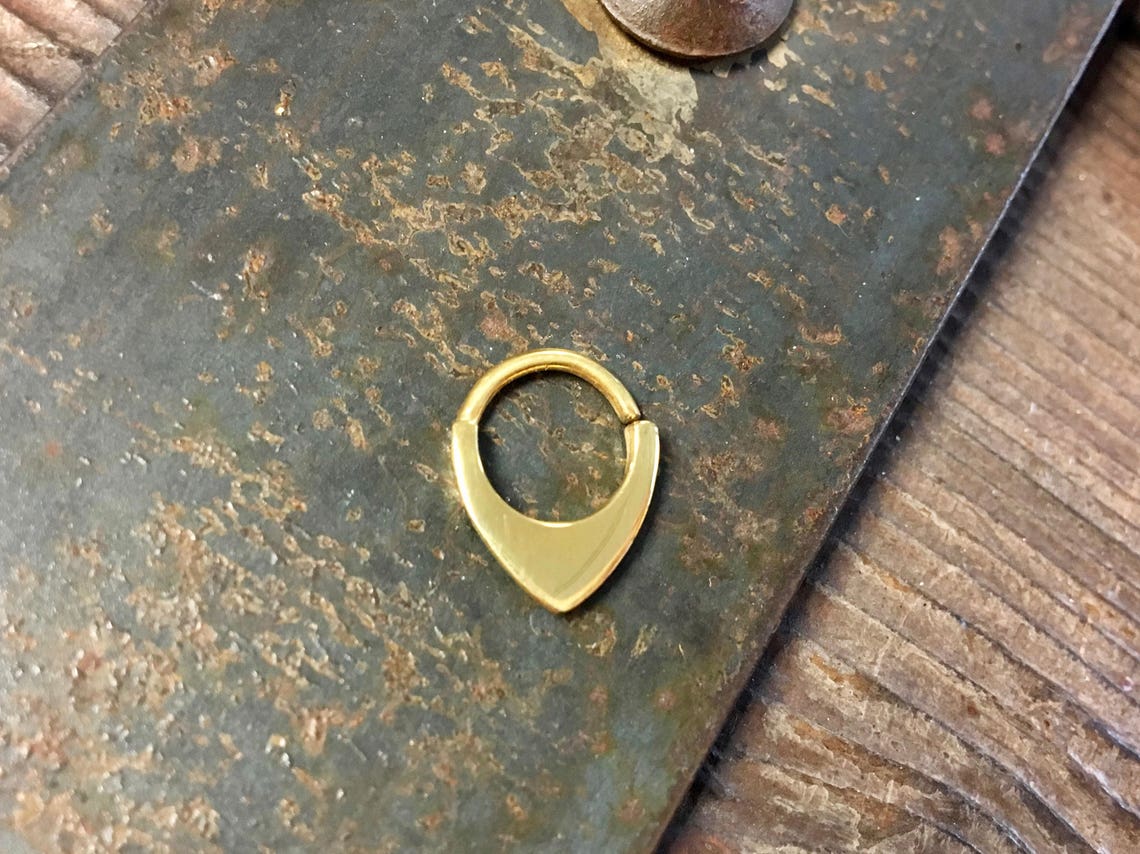 Solid 14 Karat Yellow Gold Shield Septum Ring Fin Nose - Etsy