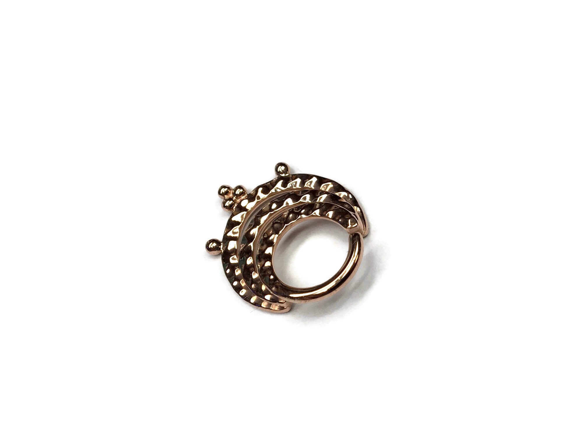 Rose Gold Beaded Triple Hammered Septum Ring ~ Textured Layered Tribal ...