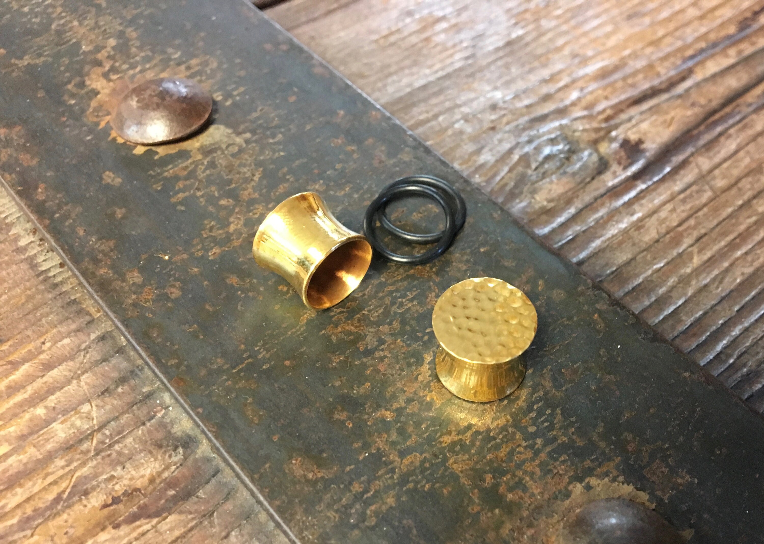 Textured Capped Gold Plugs Hammer Lightweight Hollow | Etsy