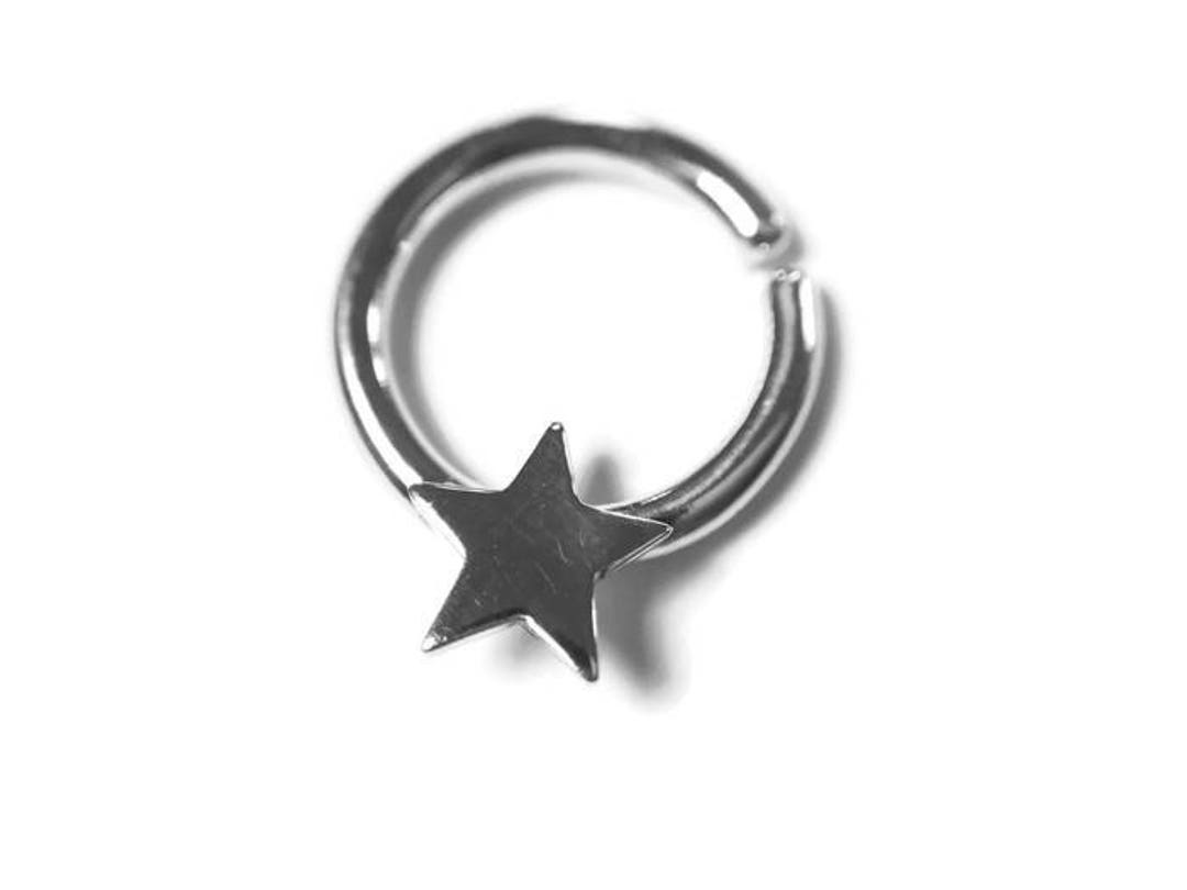 Shiny Silver Star Septum Ring ~ 5 Point Star ~ Twist on Nose Hoop ...