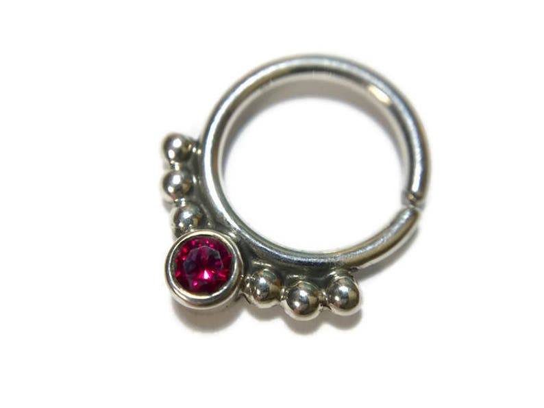 Ruby Septum Ring ~ Sterling Silver Nose Hoop ~ 3mm Dark Red Gem ~ Nose ...
